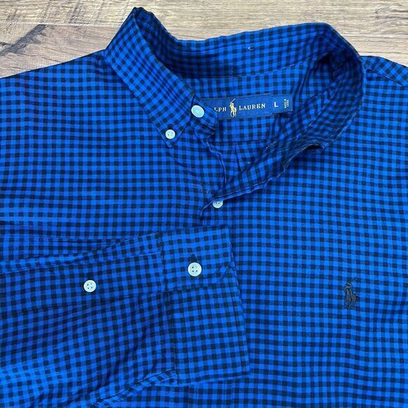 Polo Ralph Lauren | Shirts | Polo Ralph Lauren Mens L Button Up Blue Black Preppy Gingham Oxford ...